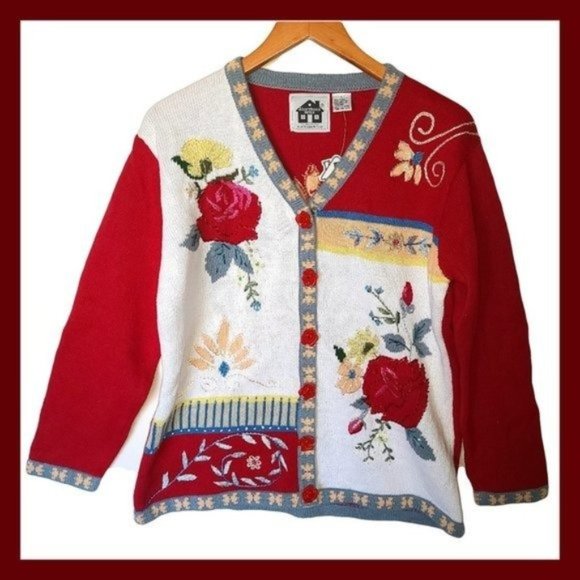 Storybook Knits | Sweaters | Storybook Knits Cardigan Red Roses L Nwt ...